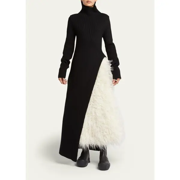 Moncler X Jil Sander Asymmetric Wool Turtleneck Dress