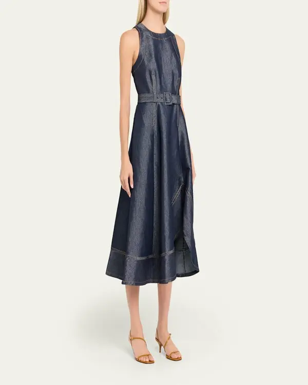 Cinq À Sept Zelda Sleeveless Glitter Denim Midi Dress - Minuit