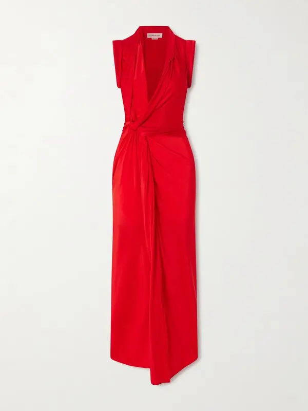 Victoria Beckham Asymmetric Twisted Satin Maxi Dress - Red