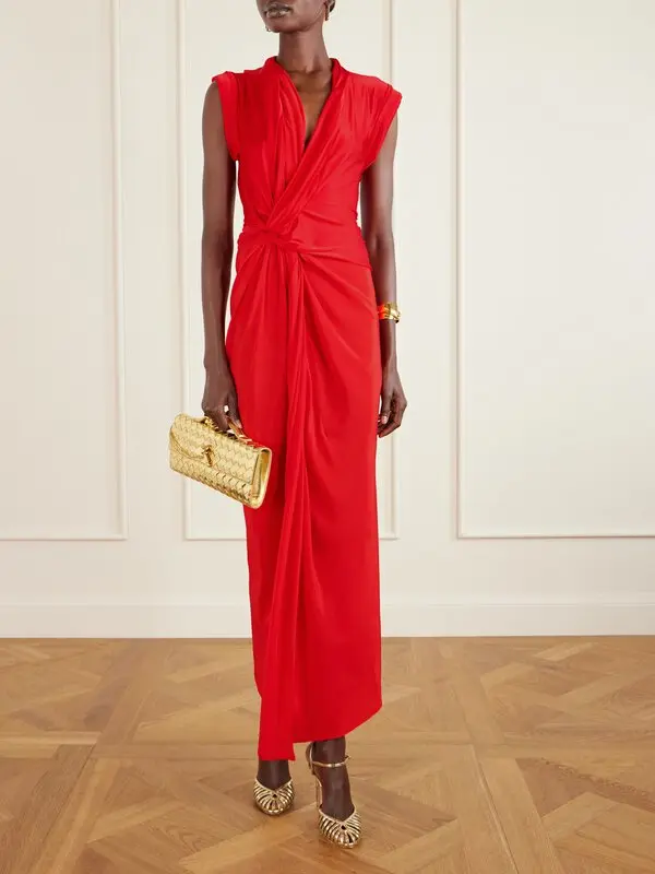 Victoria Beckham Asymmetric Twisted Satin Maxi Dress - Red