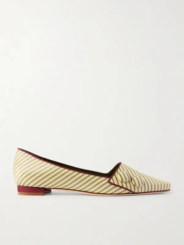 Manolo Blahnik Fontenai Grosgrain-trimmed Striped Satin Flats - Yellow