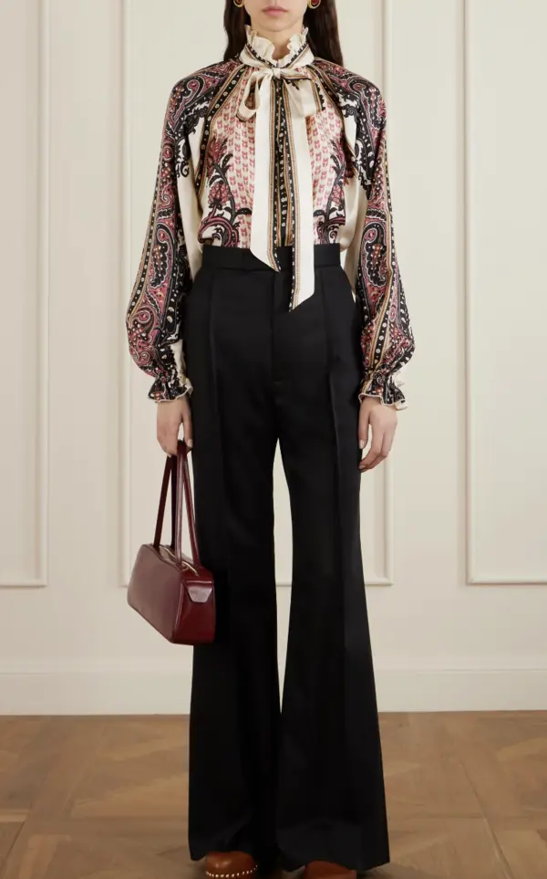 Etro Pussy-bow Ruffled Printed Silk-twill Blouse - Multi