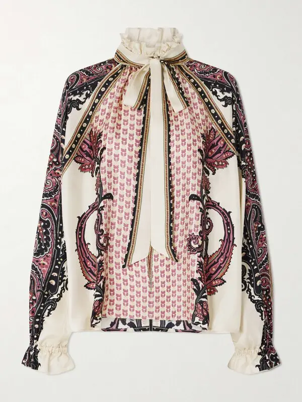 Etro Pussy-bow Ruffled Printed Silk-twill Blouse - Multi