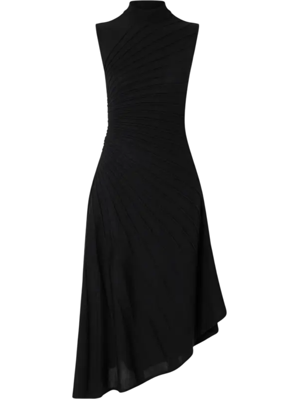 Alaïa Asymmetric Ribbed Wool Midi Dress