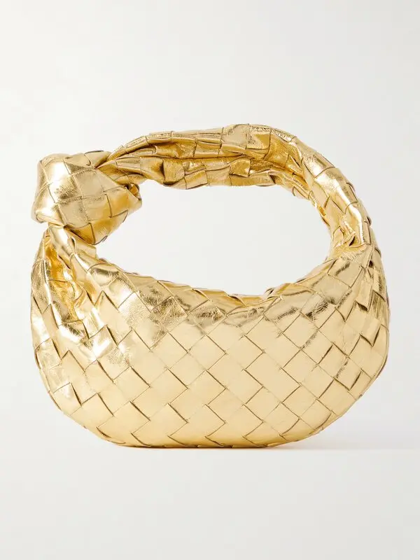 Bottega Veneta Jodie Mini Intrecciato Metallic Leather Tote - Gold