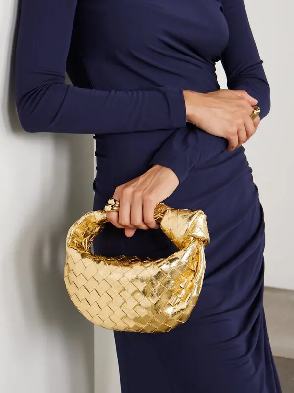 Bottega Veneta Jodie Mini Intrecciato Metallic Leather Tote - Gold
