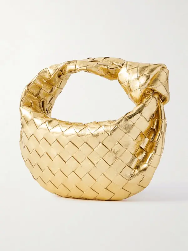 Bottega Veneta Jodie Mini Intrecciato Metallic Leather Tote - Gold