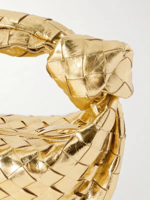 Bottega Veneta Jodie Mini Intrecciato Metallic Leather Tote - Gold