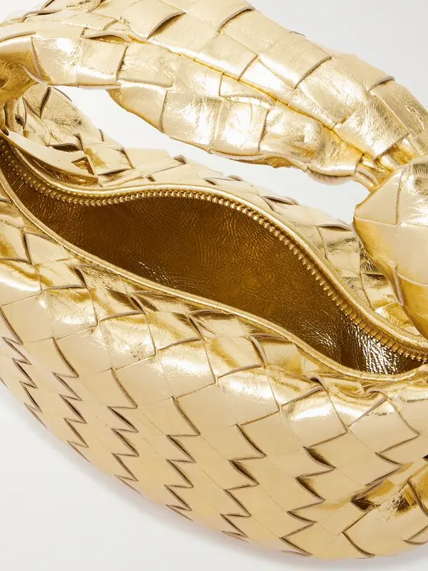 Bottega Veneta Jodie Mini Intrecciato Metallic Leather Tote - Gold