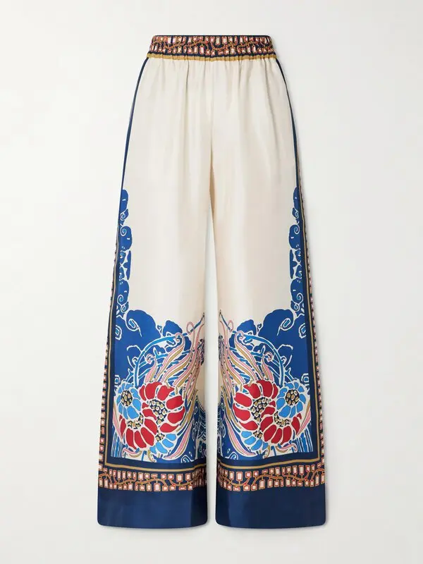La DoubleJ Printed Silk-twill Wide-leg Pants - Neutrals