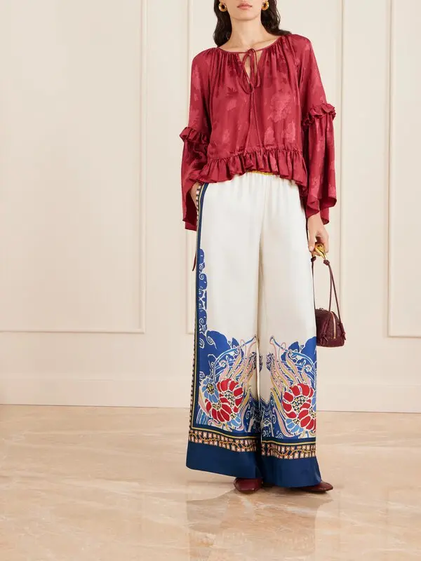 La DoubleJ Printed Silk-twill Wide-leg Pants