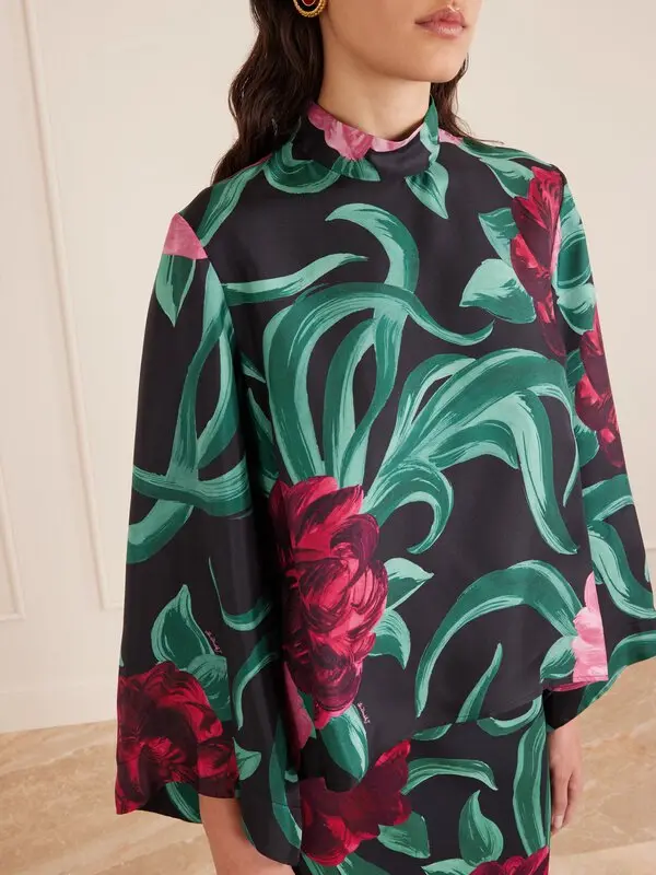 La DoubleJ Floral-print Silk-twill Blouse - Green
