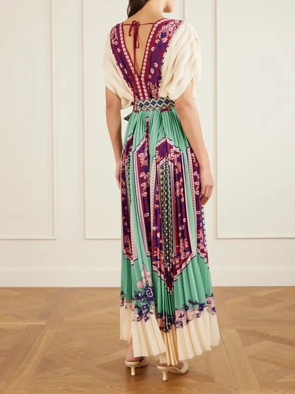 La DoubleJ Belted Printed Pleated Crepe De Chine Maxi Dress - Multi