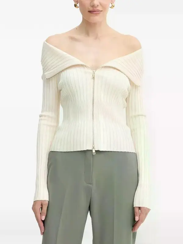 Guess Off-shoulder Zip Knitwear - Neutrals