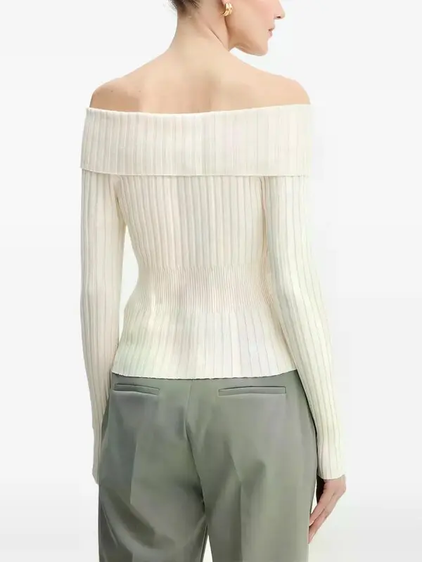 Guess Off-shoulder Zip Knitwear - Neutrals