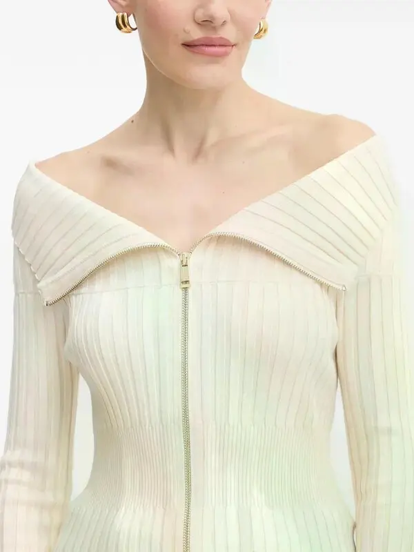 Guess Off-shoulder Zip Knitwear - Neutrals