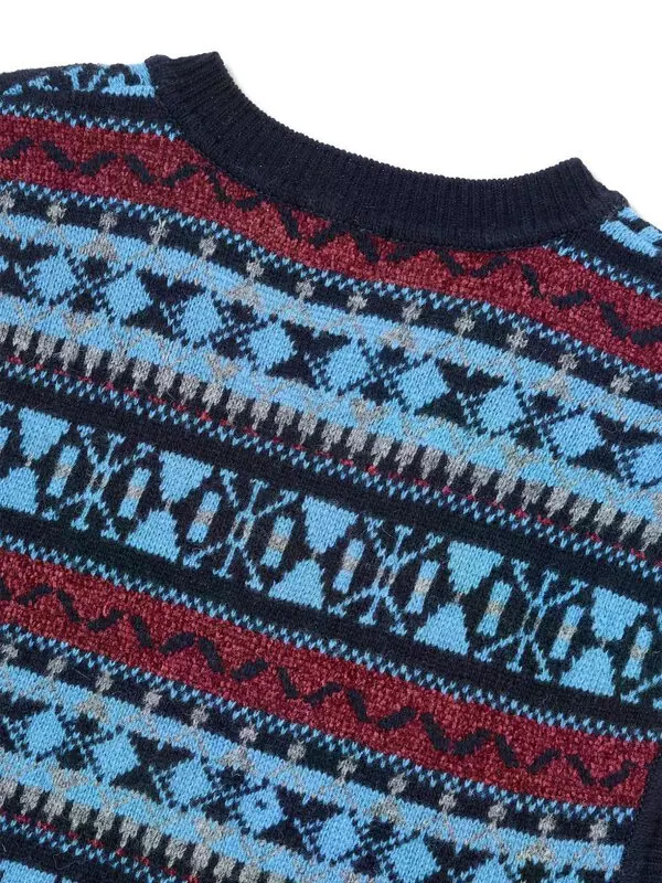 STUDIO TOMBOY Geometric Pattern V-neck Vest - Blue