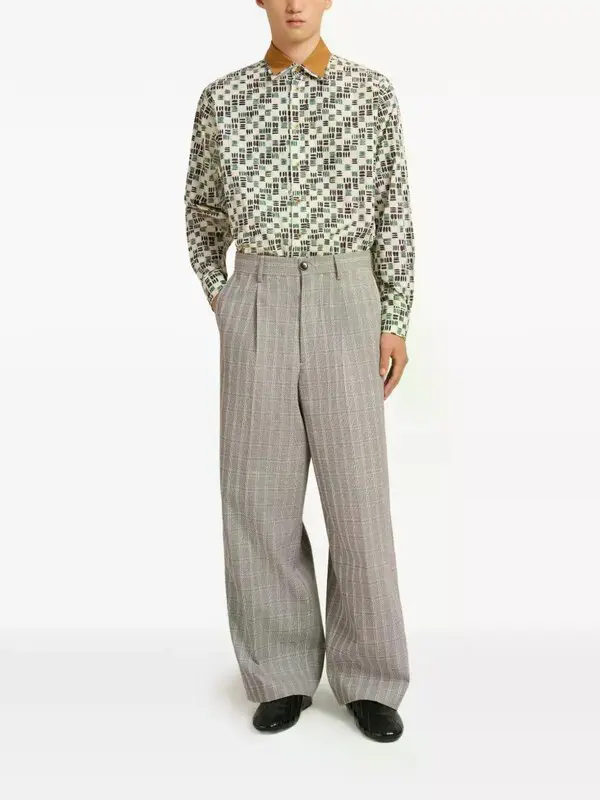 Marni Pleated Tartan Virgin Wool Trousers - Grey