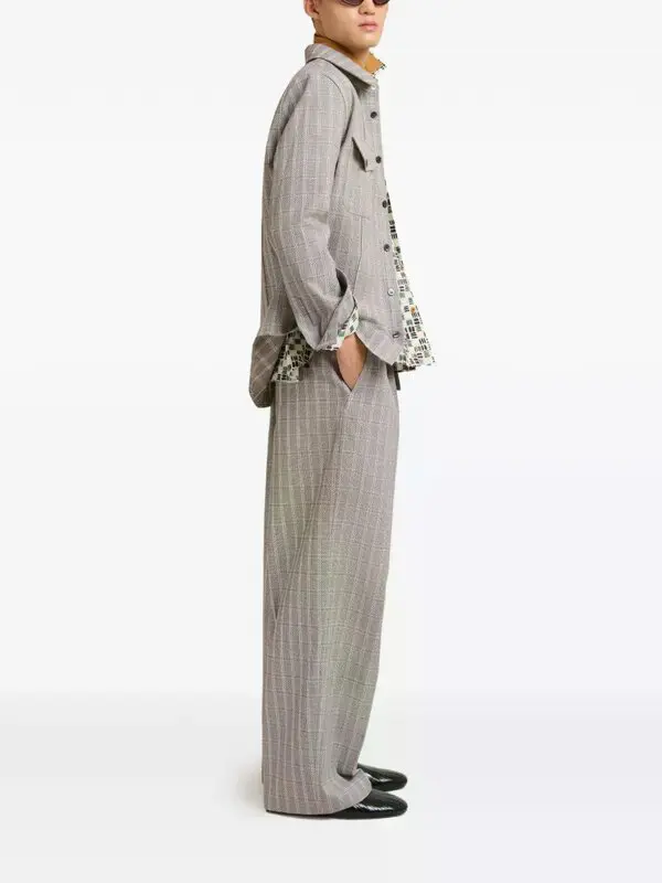 Marni Pleated Tartan Virgin Wool Trousers - Grey