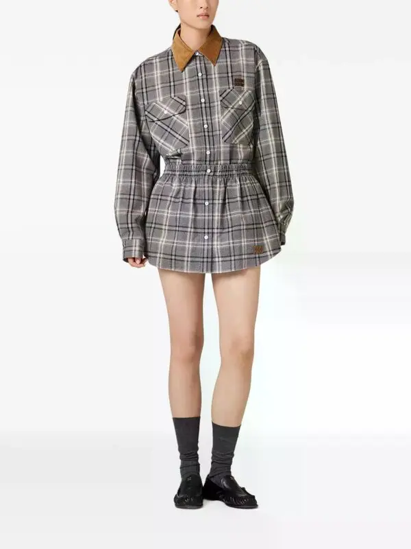 Miu Miu Checked Flannel Mini Skirt - Grey