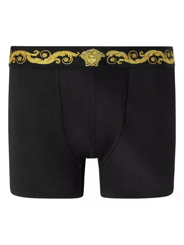 Versace Printed Cotton-jersey Long Trunks - Black