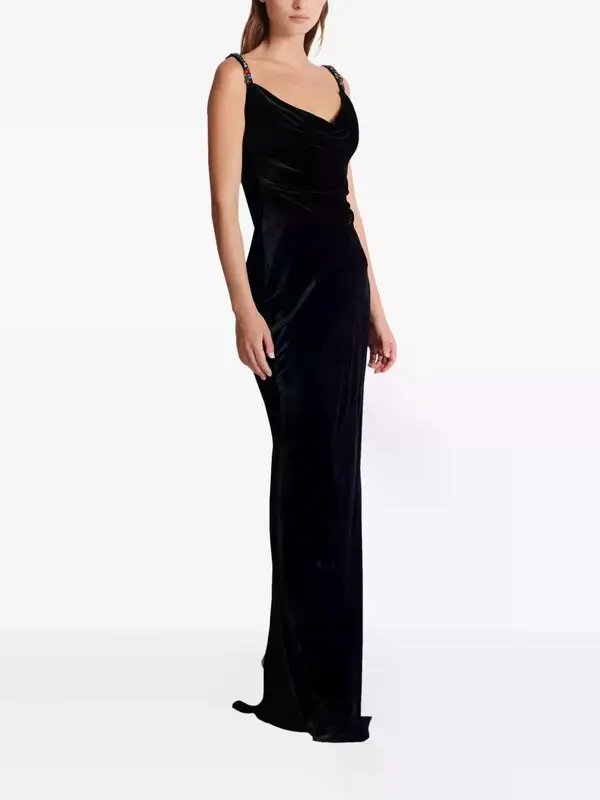 Balmain Long Velvet Dress With Embellished Straps