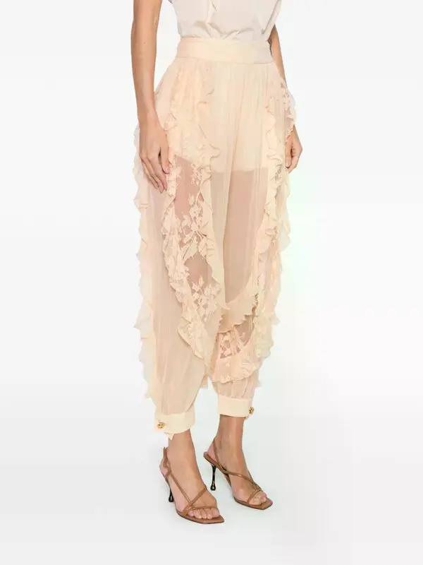 Zimmermann Rebellion Ruffled Lace Trousers - Neutrals