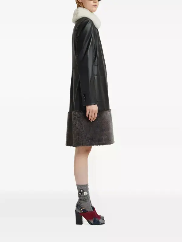 Marni Leather Coat With Shearling Hem