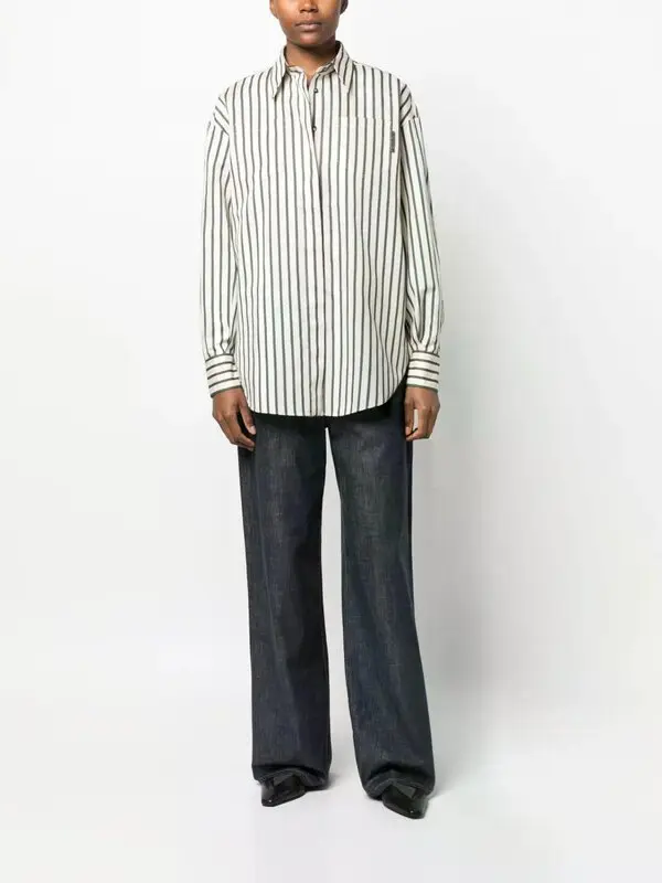 Brunello Cucinelli Monili-bead Striped Blouse