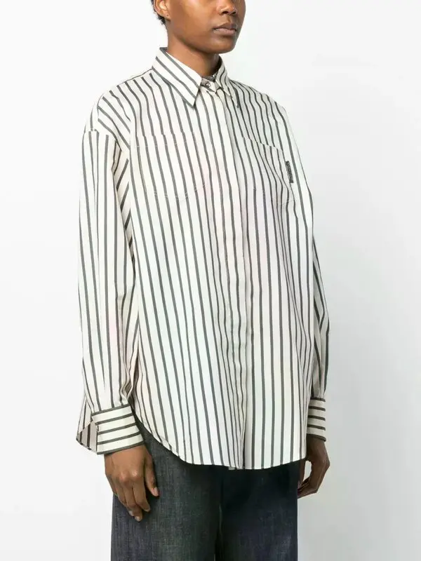 Brunello Cucinelli Monili-bead Striped Blouse