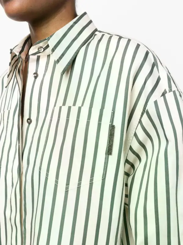 Brunello Cucinelli Monili-bead Striped Blouse