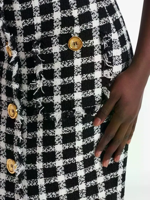 Balmain Gingham Tweed Long Skirt - Black
