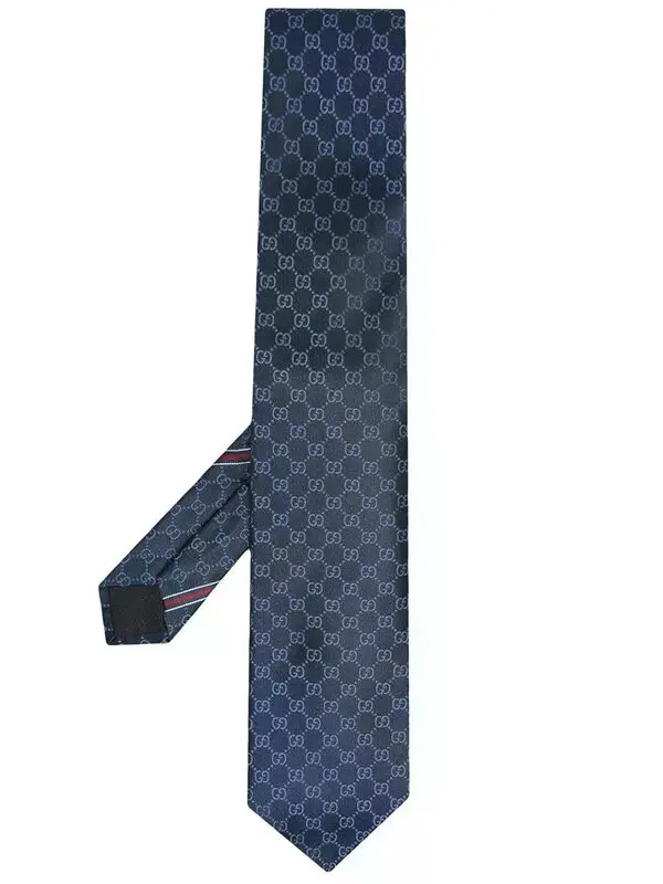 Gucci Double G Motif Printed Neck Tie - Blue