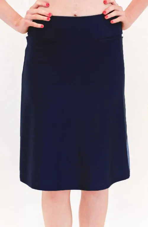 CALYPSA Knee Length Swim Skort With Bike Shorts - Navy
