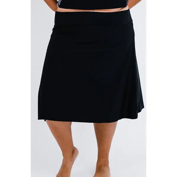 CALYPSA Long Swim Skort With Capri Leggings - Black