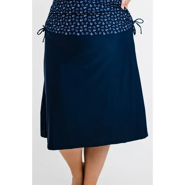 CALYPSA Long Swim Skort With Capri Leggings - Navy