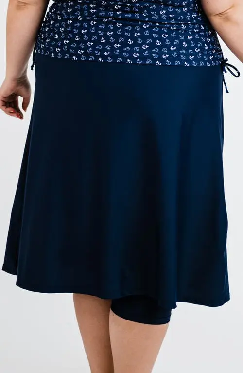 CALYPSA Long Swim Skort With Capri Leggings - Navy