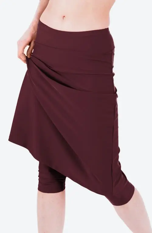CALYPSA Long Swim Skort With Capri Leggings - Wine