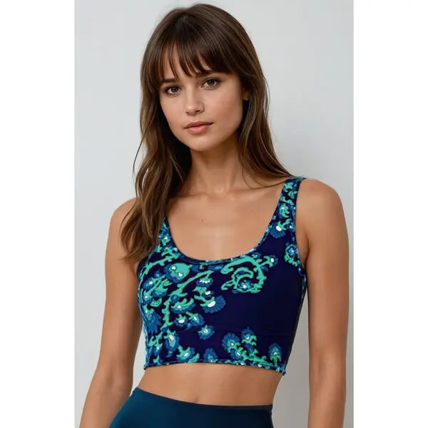 CALYPSA Longline Swim Bra - Barbados Blue