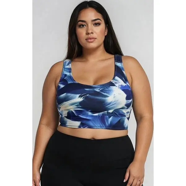 CALYPSA Longline Swim Bra - Navy Wave