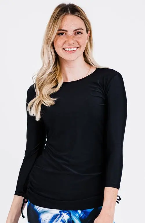 CALYPSA Swim Top With 3/4 Sleeves - Black