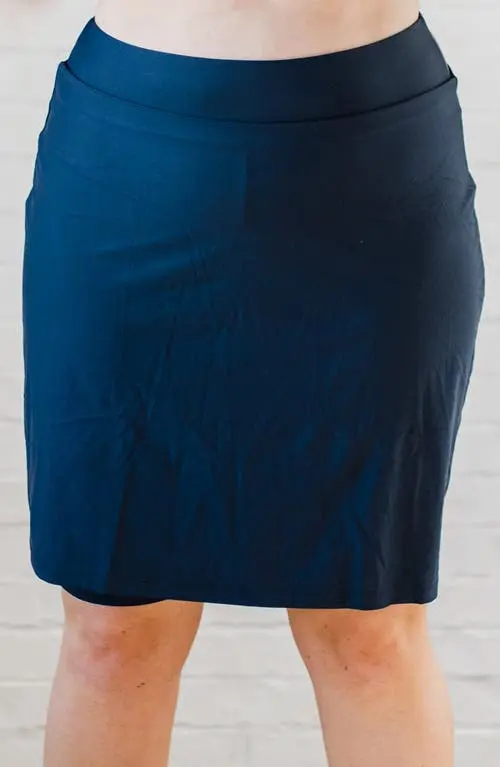 CALYPSA Knee Length Swim Skort With Bike Shorts - Navy