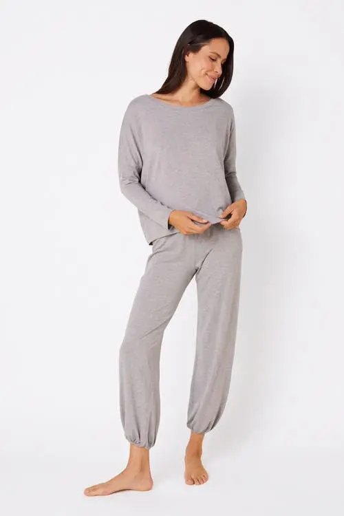 THE CAT'S PAJAMAS Pima Knit Pullover Set - Heather Grey