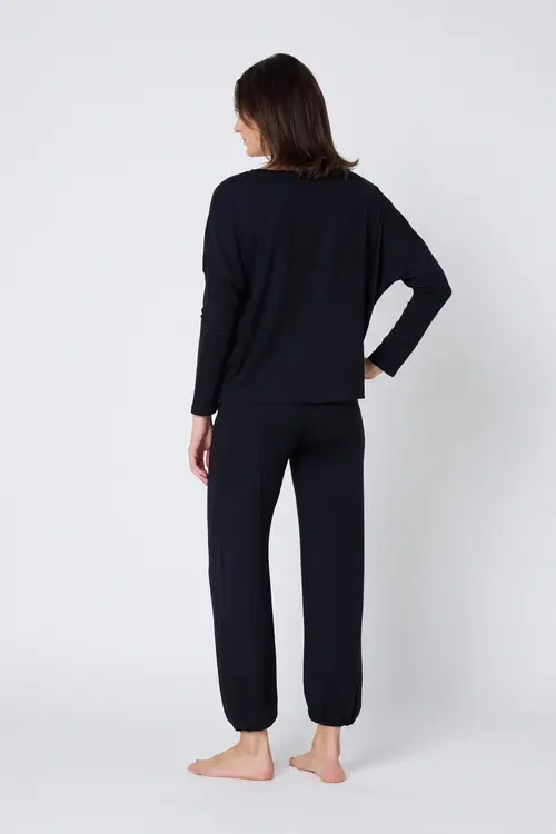 THE CAT'S PAJAMAS Classic Solid Pima Knit Pullover Pajama Set - Midnight