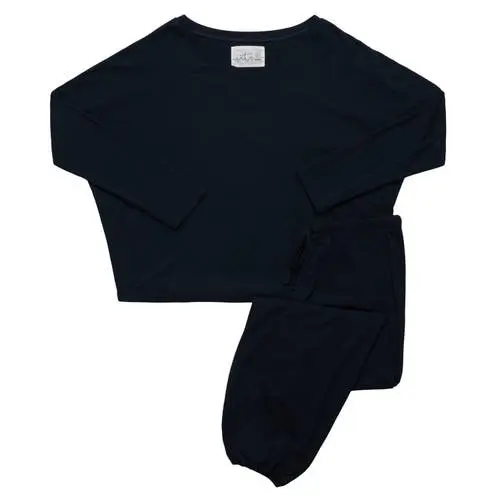 THE CAT'S PAJAMAS Classic Solid Pima Knit Pullover Pajama Set - Midnight