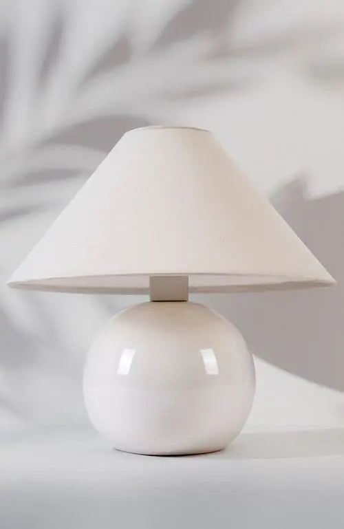 BRIGHTECH Fiona 11" Round Ceramic Coastal Led Bedside Table Lamp With Classic Empire Shade - Cream