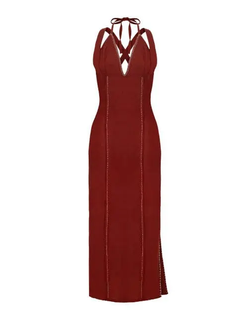 HAVELI Kavya Cotton Midi Dress - Rust