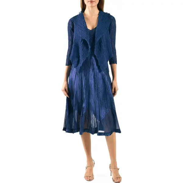 Komarov Charmeuse & Chiffon Cocktail Dress With Bolero Jacket - Midnight Navy