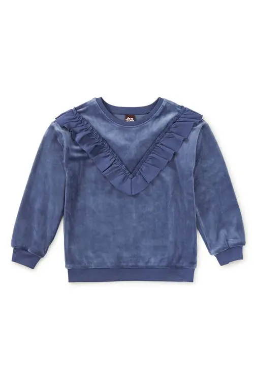 TEA COLLECTION Velour Ruffle Tunic Top - Naval Blue