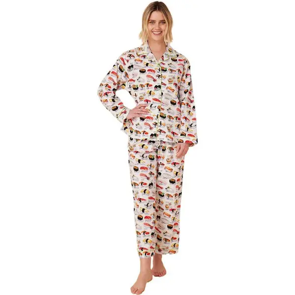 THE CAT'S PAJAMAS Poplin Pajama Set - Sushi White
